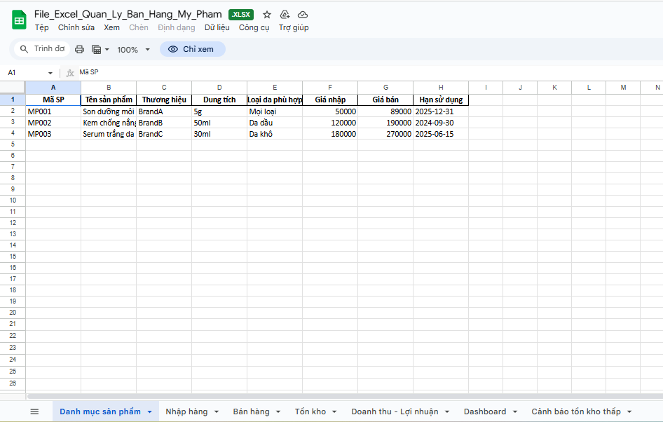 Tải ngay file Excel quản lý bán hàng mỹ phẩm – Đơn giản, hiệu quả và ...